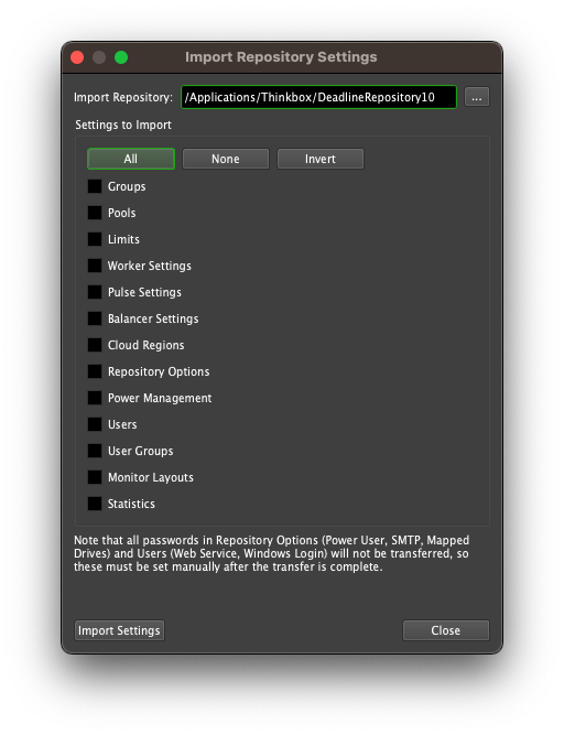 Importing Repository Settings — Deadline 10.3.2.1 documentation